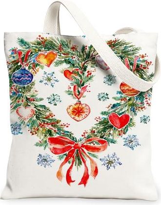 Generic Sacs fourre-tout festifs en toile, motif couronne artistique, sacs &agrave; provisions r&eacute;utilisables, l&eacute;gers et lavables avec bandouli&egrave;re en toile pour Gy, B