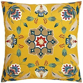 furn. Folk Flora Kissenbezug - Wasserabweisend Volkskunst Floral Mandala Outdoor Dekorativer Bezug (Ocker - 43x43cm)