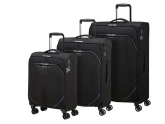 American Tourister Poproll - 3-teiliges Weichgep&auml;ck-Kofferset (Handgep&auml;ck, Mittel, Gro&szlig;), Leicht - Schwarz (Black)