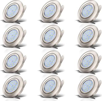 B.K.Licht 12er Set LED Einbaustrahler 230V 4,8W ultraflach schwenkbar, 68mm Lochmass, warmwei&szlig;e Lichtfarbe, Deckenspots, Spots, Einbauleuchten, Einbauspots, 82x