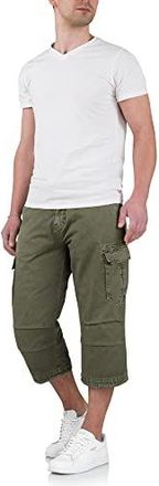 Indicode Niels Check Short cargo 3/4 pour homme avec ceinture en coton, Short 3/4 de larmée, L