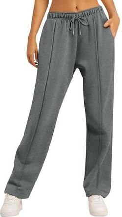 Generic Pantalon Jogging Femme D&eacute;contract&eacute; Jambe Large Polaire Pantalon de Surv&ecirc;tement Taille Elastique Confortable Ample Automne Hiver Sweatpants avec Poches