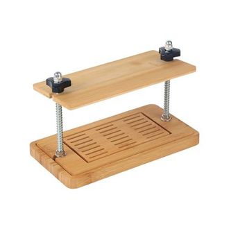 Relaxdays Tofupresse, Bambus, Edelstahl, HxBxT: 17,5 x 25,5 x 14 cm, Pressform vegan, Tofuform mit Auffangschale, Natur