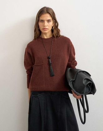 Topshop pull en maille &agrave; poche couleur cannelle-VIOLET