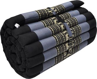 Wifash Thaikissen Kapok Bodenkissen Dreieckskissen Nackenkissen Liegematte Sitzkissen Lounge ***blau-grau schwarz mit Elefanten*** (Rollmatte schmal (81313))