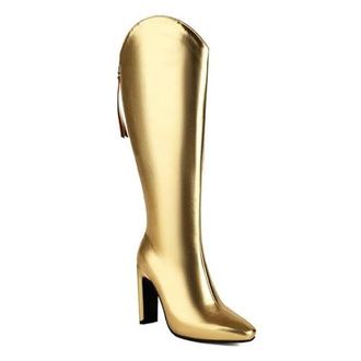 Generic Escarpins &agrave; talons hauts &agrave; bout carr&eacute; pour femme - Minimaliste - Couleur unie - Avec fermeture &eacute;clair dans le dos, dor&eacute;, 37.5 EU