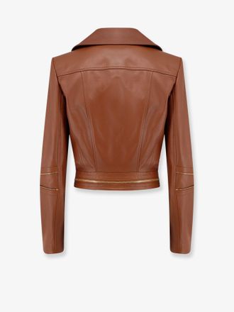 Elisabetta Franchi Womens Leather Biker Jacket Brown