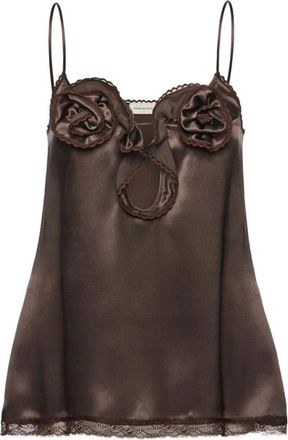 Magda Butrym Femme, Tops, Brun, Taille: 38 FR Top en satin de soie orn&eacute; dapplications florales et de dentelle