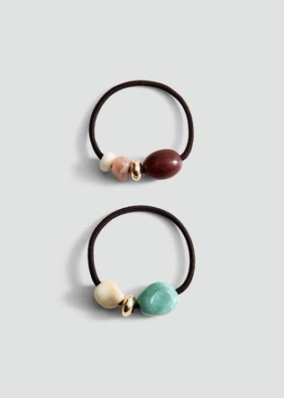 Mango Lot 2 &eacute;lastiques &agrave; cheveux perles fantaisie vert pastel - Femme - Taille unique - MANGO