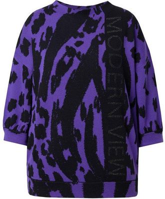 Ulla Popken Jacquardpullover Jacquard-Pullover Animal Stehkragen 3/4-Arm