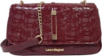 Laura Biagiotti Sac femme ligne Arcade, cuir synthétique peint impression LB, bandoulière chaîne métallique or, dimensions 27 x 9 x 14, fermeture à rabat et fermeture