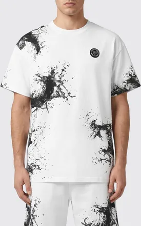 Plein Sport T-shirt en coton &agrave; imprim&eacute; abstrait avec logo appliqu&eacute;