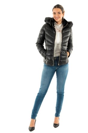 Morgan Damen-Daunenjacke mit Kapuze, Schwarz, Gr&ouml;&szlig;e 38