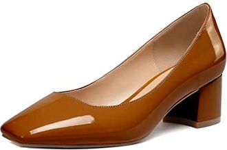 elashe Femme Bout Carr&eacute; Escarpins, 5cm Bloc Petit Talon, Bout Ferm&eacute; &Agrave; Enfiler Pumps Verni BrunEU44