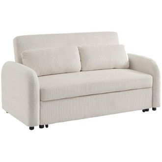 Sweeek 2-Sitzer Schlafsofa mit Cordbezug, Cord, Wei&szlig;