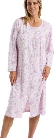 Marlon Ellie Chemise de Nuit Classique boutonn&eacute;e pour Femme - Chemise de Nuit en Jersey Doux et Confortable avec Ouverture sur Le Devant avec Manches Longues