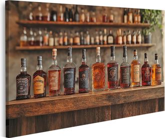 Islandburner Prime Bild auf Leinwand Verschiedene Whiskyflaschen auf einer Bartheke f&uuml;r Wohnzimmer Whisky-Liebhaber Bar Bilder Wandbilder Poster