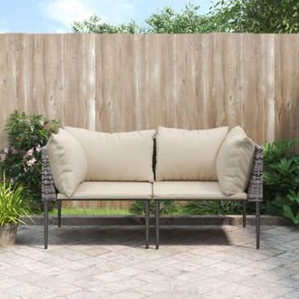vidaXL Garten-Ecksofas mit Kissen 2 Stk. Grau Poly Rattan - Vidaxl