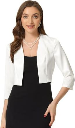 Allegra K Boléro en Satin Femme Élégante pour Mariage à Manches 3/4 Devant Ouvert Veste Courte Chic Boléro de Cérémonie Blanc XL