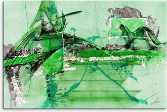 Paul Sinus Art 120x80cm Leinwandbild Leinwanddruck Kunstdruck Wandbild gr&uuml;n grau wei&szlig; gemalt
