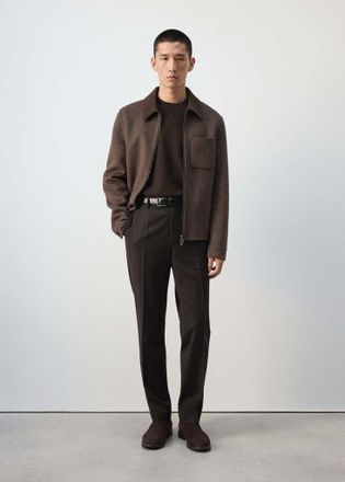 Mango Pantalon laine m&eacute;lang&eacute;e regular-fit marron - Homme - 38 - MANGO MAN