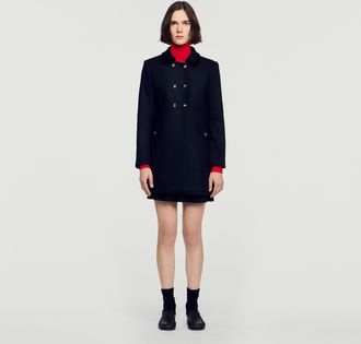 Sandro Manteau mi-long &agrave; col en velours