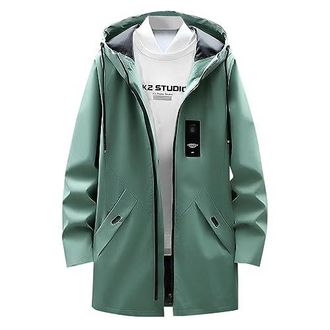 Generic Manteau Long Homme,Veste Trench Hommes Slim Fit Performance Coupe-Vent Longue D&eacute;contract&eacute;e &Eacute;l&eacute;gante Sans Collet Moderne (Green, L)