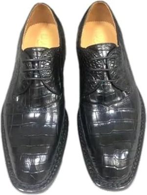 Generic Chaussures habill&eacute;es en cuir v&eacute;ritable crocodile &agrave; bout carr&eacute; pour homme, noir, 42.5 EU