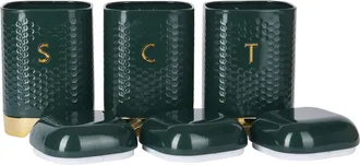 KitchenCraft Tee-, Kaffee- und Zuckerkanister, J&auml;gergr&uuml;n & Gold, 11,5 x 11,5 x 19,5cm