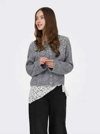 Only Strickjacke ONLMIGGIE LS O-NECK PEARL CARDIGA EX KNT Materialmix, regular fit