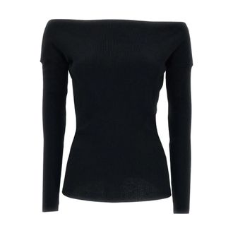 P.A.R.O.S.H. Rippstrick-Pullover mit U-Boot-Ausschnitt - - Knitwear - Damen - Schwarzk - S