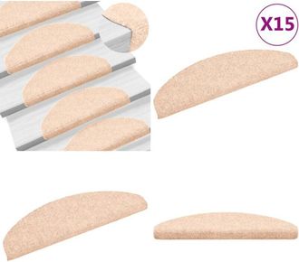 vidaXL 15-tlg Selbstklebende Treppenmatten Nadelvlies 65x21x4cm Creme - Treppenmatten - Nadelvlies - Treppenschutz - Trittsicherheit - Stufenmatte - Home &