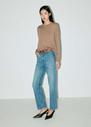 Mango Pull-over maille fine col rond marron moyen - Femme - XXS - MANGO