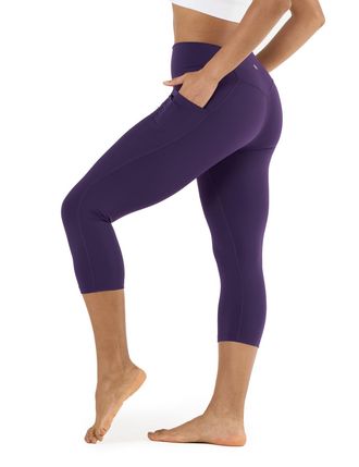 Lapasa Damen Capri 3/4 Sport Leggings hoher Bund Push Up High Waist Taschen L02B1 (Mit Taschen: Violett, XXL)