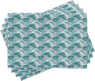 Abakuhaus Tropisch Platzmatten, Jungle Coconut Monstera, Waschbare Stoff Esszimmer Küche Tischdekorations Digitaldruck, Dunkle Teal und lila