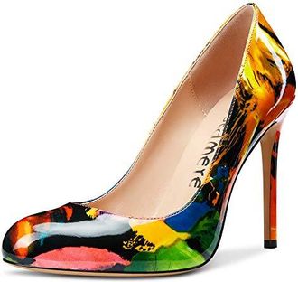 Castamere Escarpins Femme Mode Bout Ronde Talons Aiguille Hauts 10CM Multicolore Vernis Chaussures EU 37.5