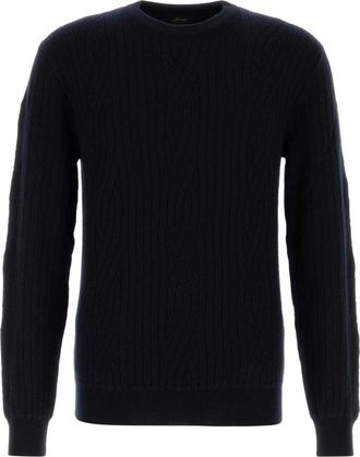 Brioni Homme, Pulls, Noir, Taille: M Pull en laine et cachemire c&ocirc;tel&eacute;