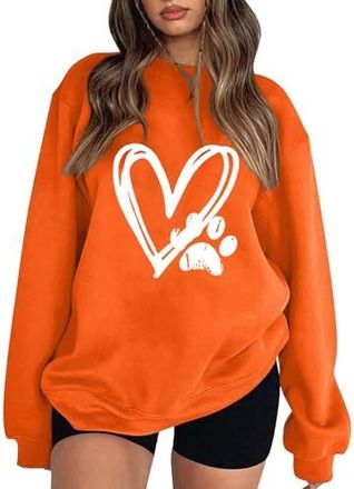 Generic Sweat &agrave; capuche &agrave; manches longues et col rond pour la Saint-Valentin 2026 pour femme - Couleur unie - Imprim&eacute; D, bleu, XXL