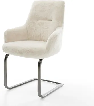 DELIFE Freischwinger Zelia-Flex mit Armlehnen Pl&uuml;sch Creme-Wei&szlig; Freischwinger flach Graphit Taschenfederkern, Esszimmerst&uuml;hle