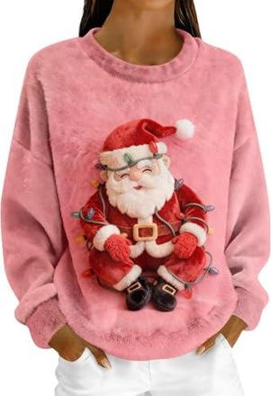 Generic Pull de Noël pour femme, pull mignon 3D avec imprimé renne et bonhomme de neige, arbre de neige, sweat-shirt de Noël en polaire imprimé graphique Père