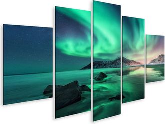 Islandburner Bild auf Leinwand Polarlicht Am Strand In Norwegen Bilder Wandbilder Poster