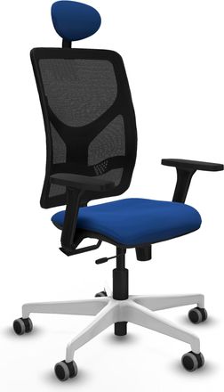 Piqueras y Crespo B&uuml;rostuhl mit 3D-Armlehnen, h&ouml;henverstellbarer Lendenwirbelst&uuml;tze und festem Kopfteil, ausgestattet mit Syncro/Traslack und Schneideschaum. Schwarz/Bl