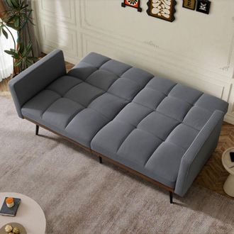 STILVORA Canap&eacute; Convertible 2 Places avec Dossier R&eacute;glable 5 Positions Accoudoirs Fixes Pieds M&eacute;tal en Lin Gris