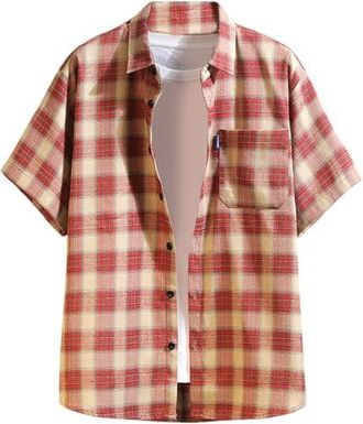 Generic Chemise &agrave; Carreaux Manches Courtes pour Homme - de b&ucirc;cheron Plage T-Shirt d&eacute;t&eacute; Travail Coupe Droite