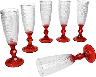 MamboCat Rubin 6er Set Sektgl&auml;ser I 150 ml I Glas Sektkelche mit rotem Stiel I strukturierte Optik I hohe Sekt-Fl&ouml;ten f&uuml;r Sekt, Prosecco & Champagner I Partys,