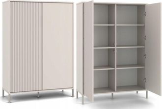 Topeshop KAMARO - Armoire moderne 8 étagères et 2 portes - 147.5x103.5x40cm - Meuble de rangement - Beige Cachemire