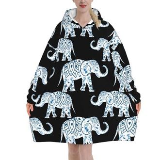 Generic Couverture &agrave; capuche surdimensionn&eacute;e avec manches et imprim&eacute; &eacute;l&eacute;phant bleu noir pour int&eacute;rieur ou ext&eacute;rieur