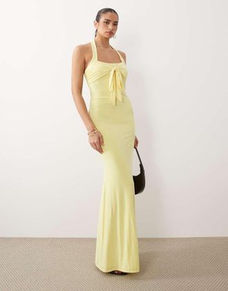 Asos Robe longue dos nu avec liens nou&eacute;s sur le devant - Citron-Marron