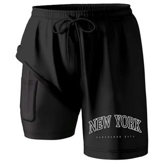 Generic Maillot de bain pour homme avec doublure de compression, couture int&eacute;rieure, short de bain, maillot de bain avec poches, Noir, 5XL