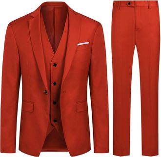 AlltheMen Anzug Herren Slim Fit 3 Teilig Anzüge Modern Herrenanzug 3-Teilig Sakko Hose Weste für Business Hochzeit Rot XXL